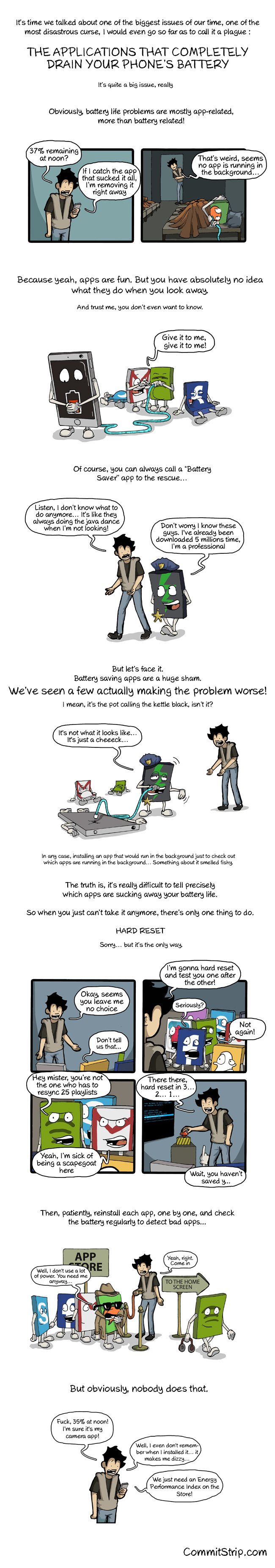 The applications that completely drain your phone's battery | CommitStrip